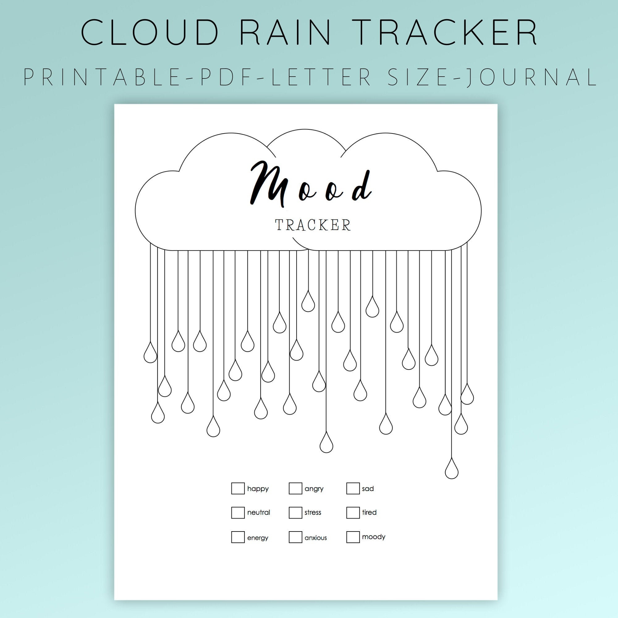 Cloud Mood Tracker•mood Tracker•bullet Journal Printable•rain Mood ...