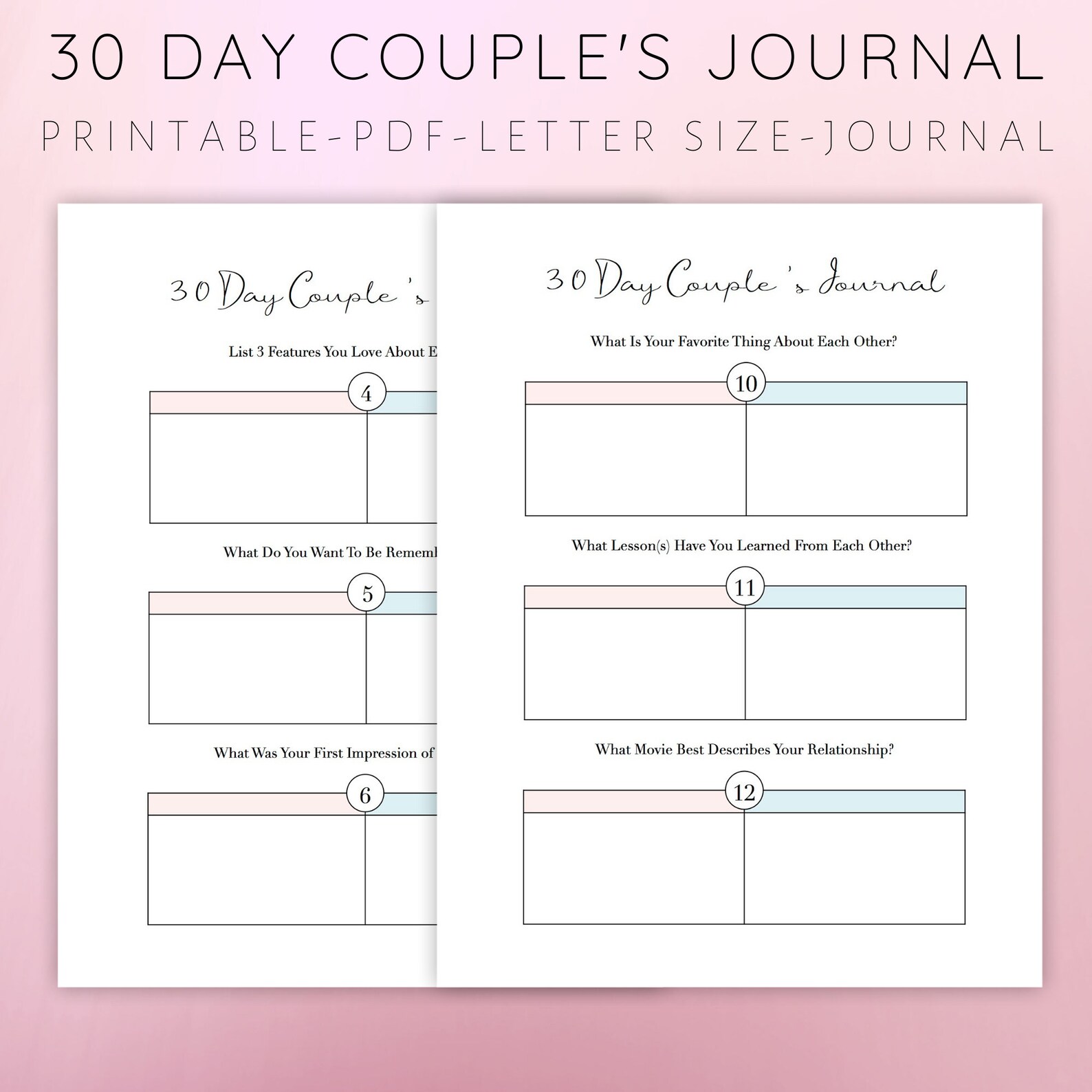 Couple's Journal • 30-day Relationship Prompts (PDF Printable) - Etsy