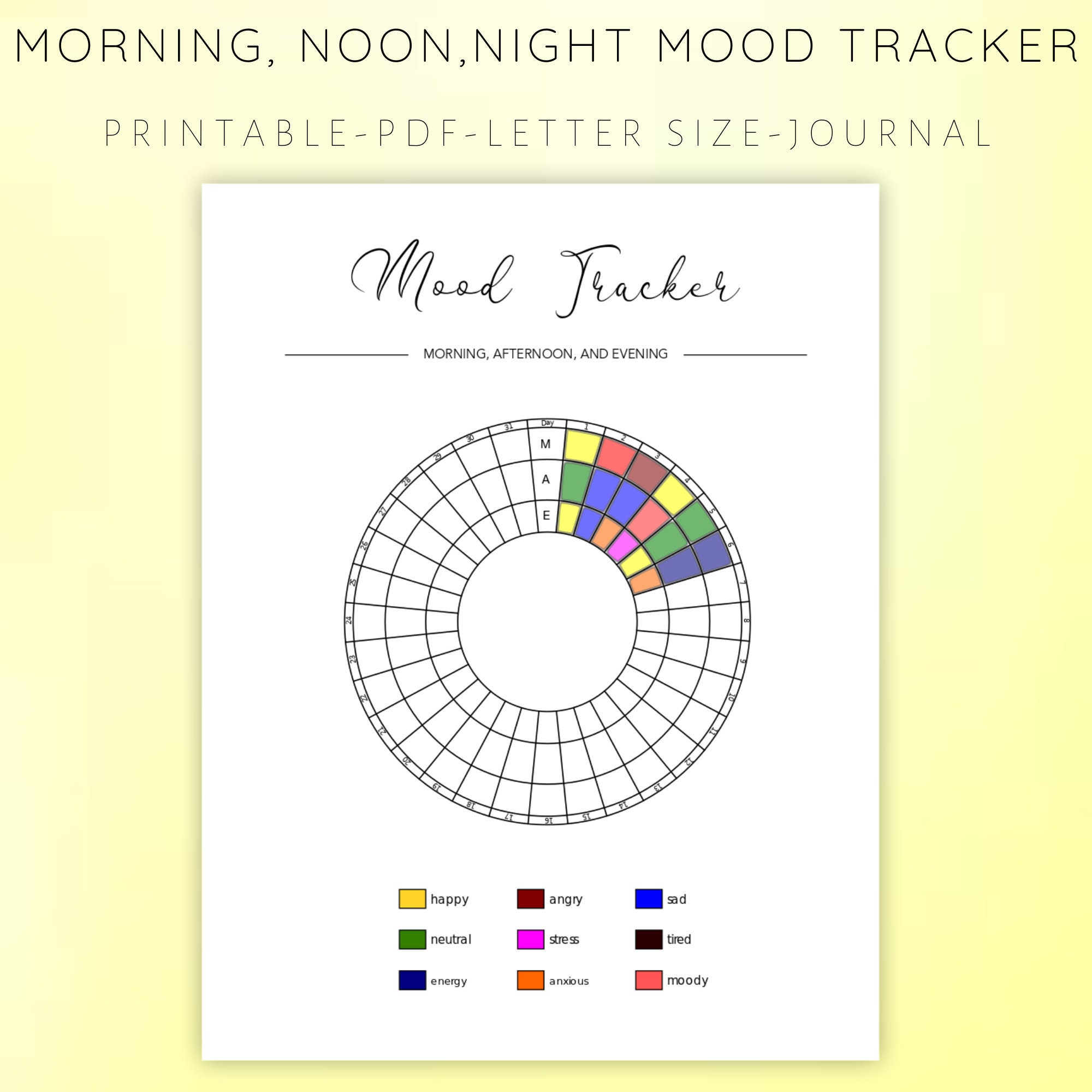 Printable Mood Tracker • Morning, Afternoon, Evening (PDF) - Etsy