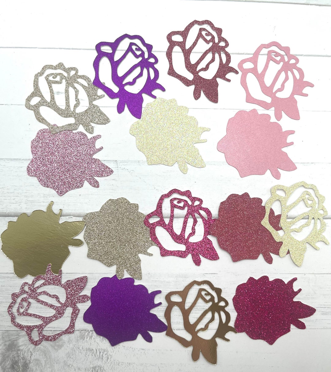 Die Cuts Rose Layering Flower 16 Pieces Foil Mirror Glitter Cardstock ...