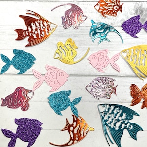 Die Cuts Fish - 18 Pieces - Foil Glitter Basic Cardstock - Beach Ocean ...