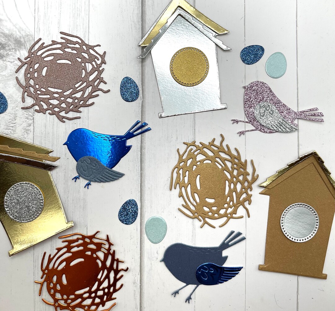 Die Cuts Birds Birdhouse Nest - 18 Pieces - Foil Mirror Glitter Basic ...