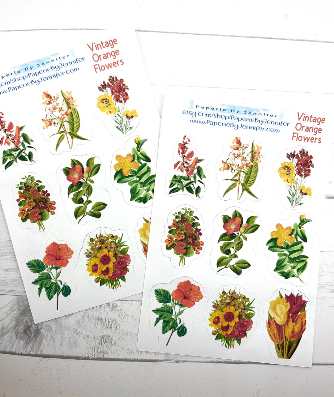 Vintage Orange Flower Stickers: 2 Sheets - Journal Planner ...