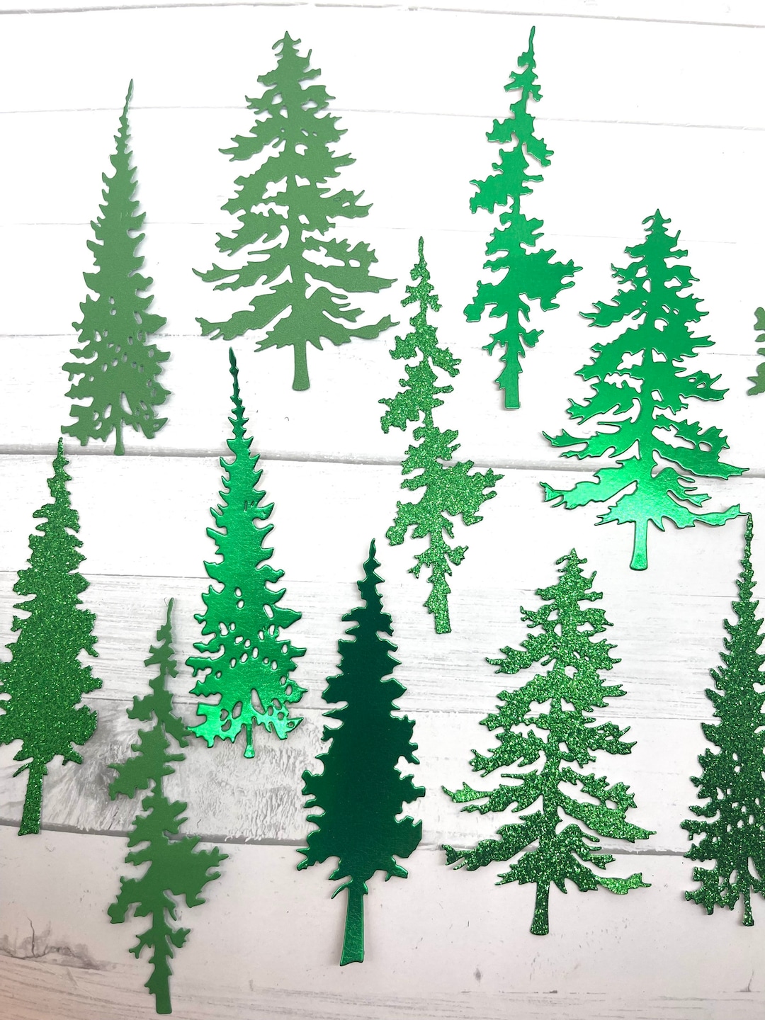 Die Cuts Tall Pine Christmas Trees 10 Pieces Foil Mirror Glitter Basic ...