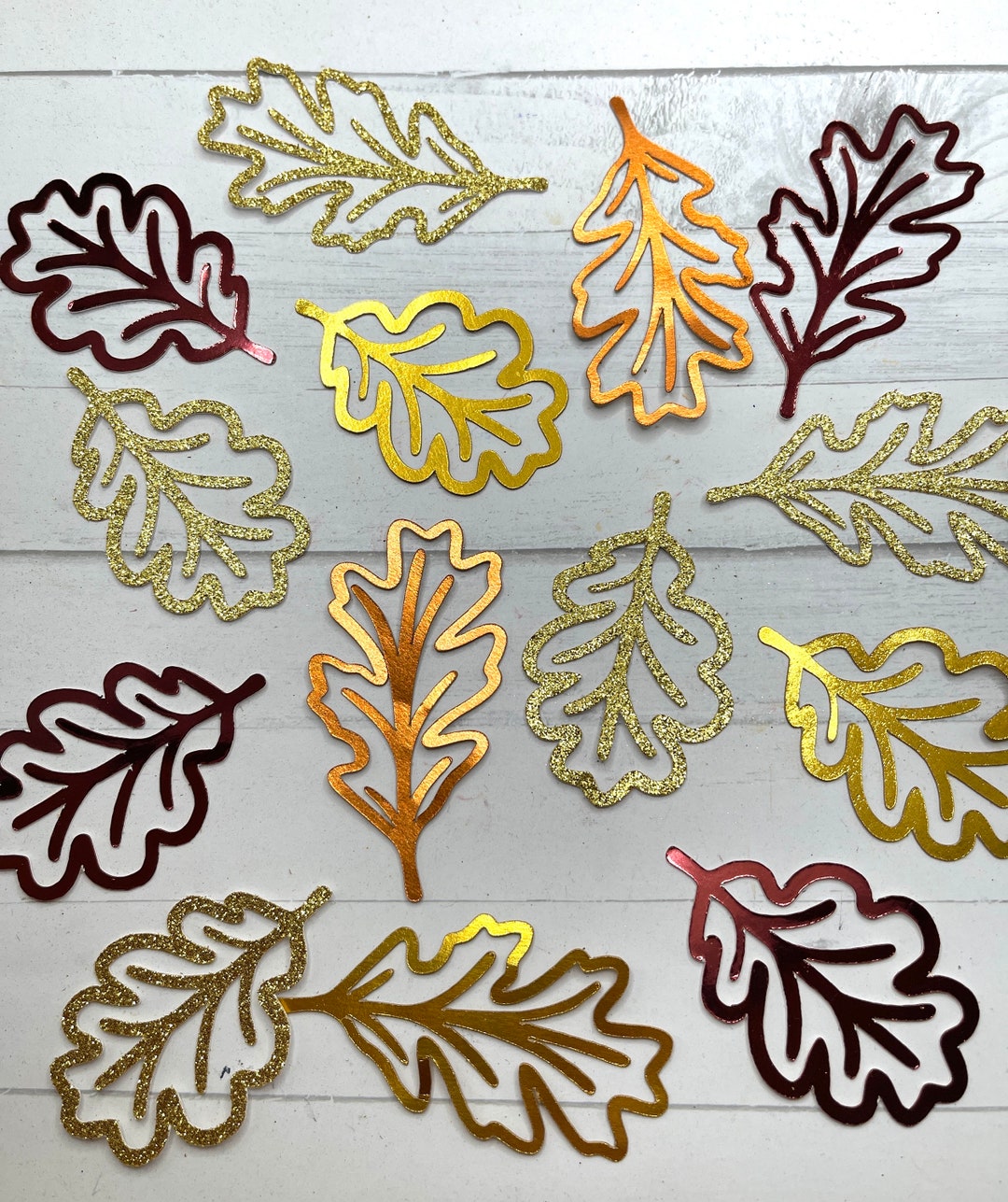 Die Cuts Oak Leaves 14 Pieces Leaf Embellishments Foil Mirror Glitter ...