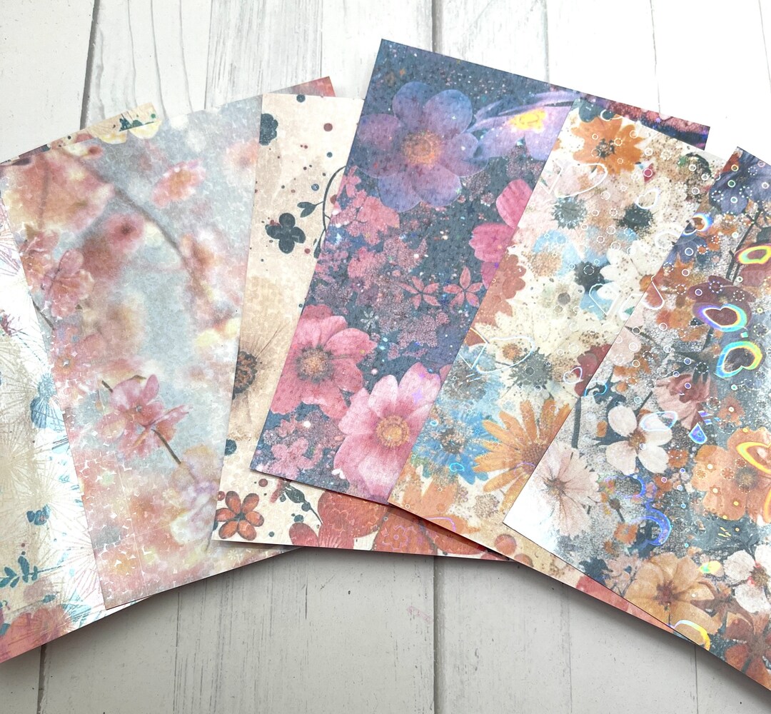 Holographic Vintage Flower Art Background Sheets Cardstock 4x5.25" or ...