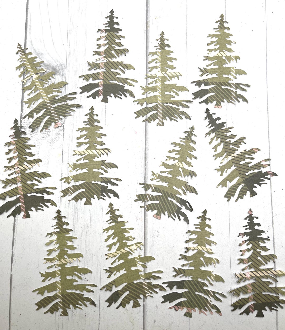 Die Cuts Plaid Green Christmas Trees 14 Pieces Cardstock Scrapbook ...