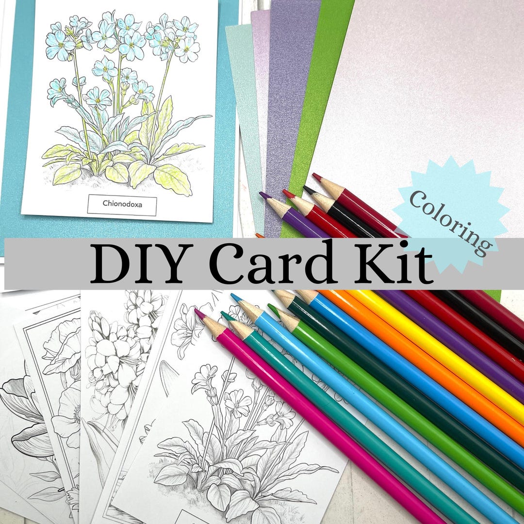 DIY Botanical Card Kit 6 Cards Color Your Own All Occasion Greeting ...