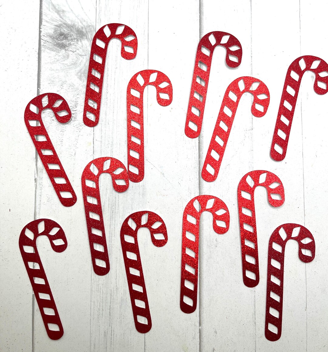 Die Cuts Christmas Candy Canes 14 Pieces Red Glitter Cardstock Candy ...