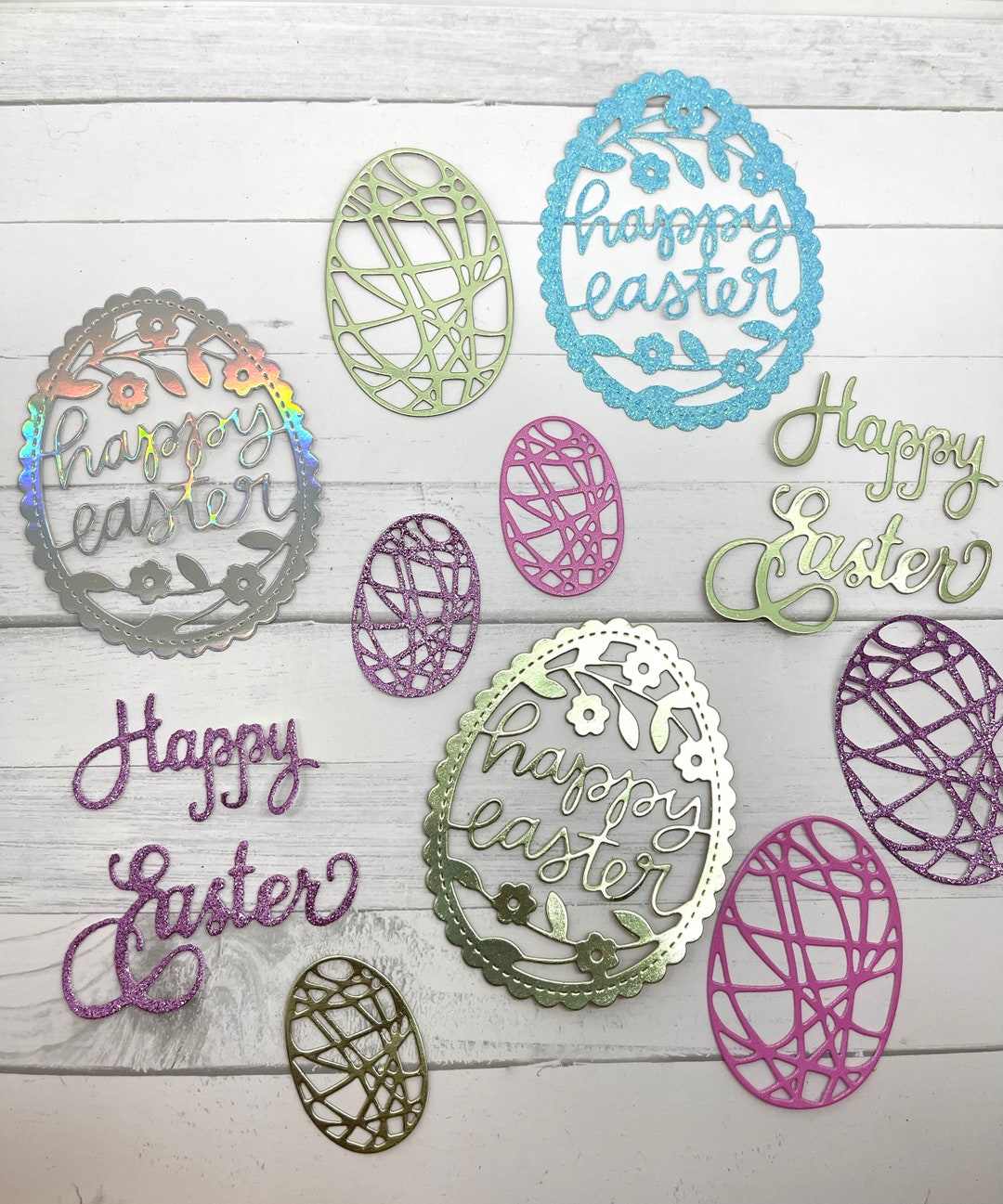 Die Cuts Happy Easter Egg 8 Pieces Glitter Foil Cardstock Easter Egg ...