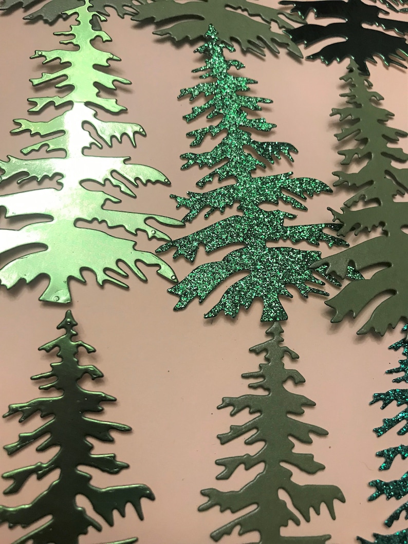 Die Cuts Christmas Trees Pine Trees 12 Pieces Foil Mirror Glitter ...
