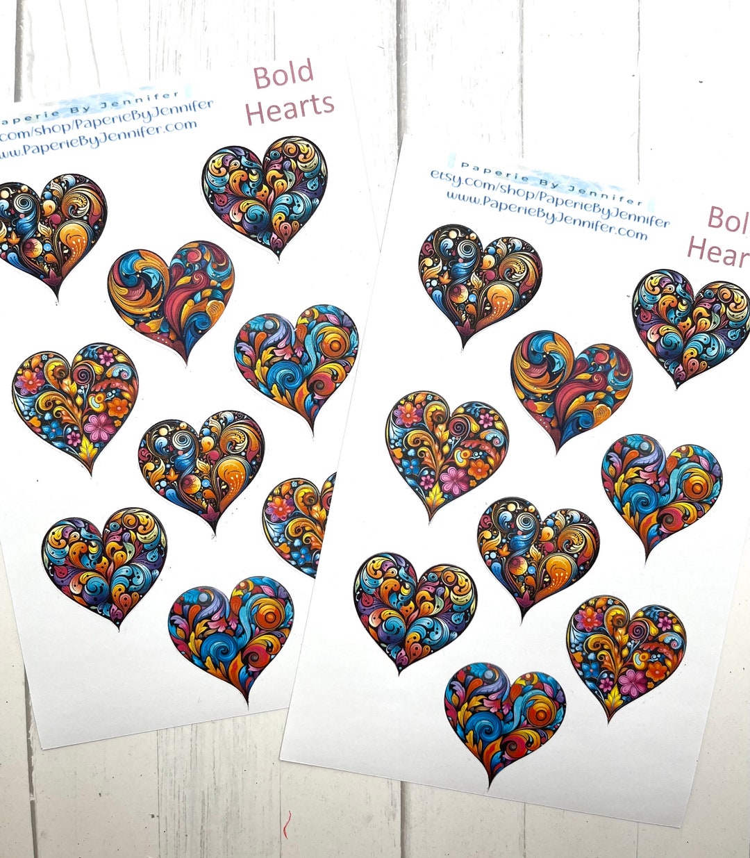 Stickers Bold Hearts 2 Sheets 18 Stickers Journal Embellishments Heart ...