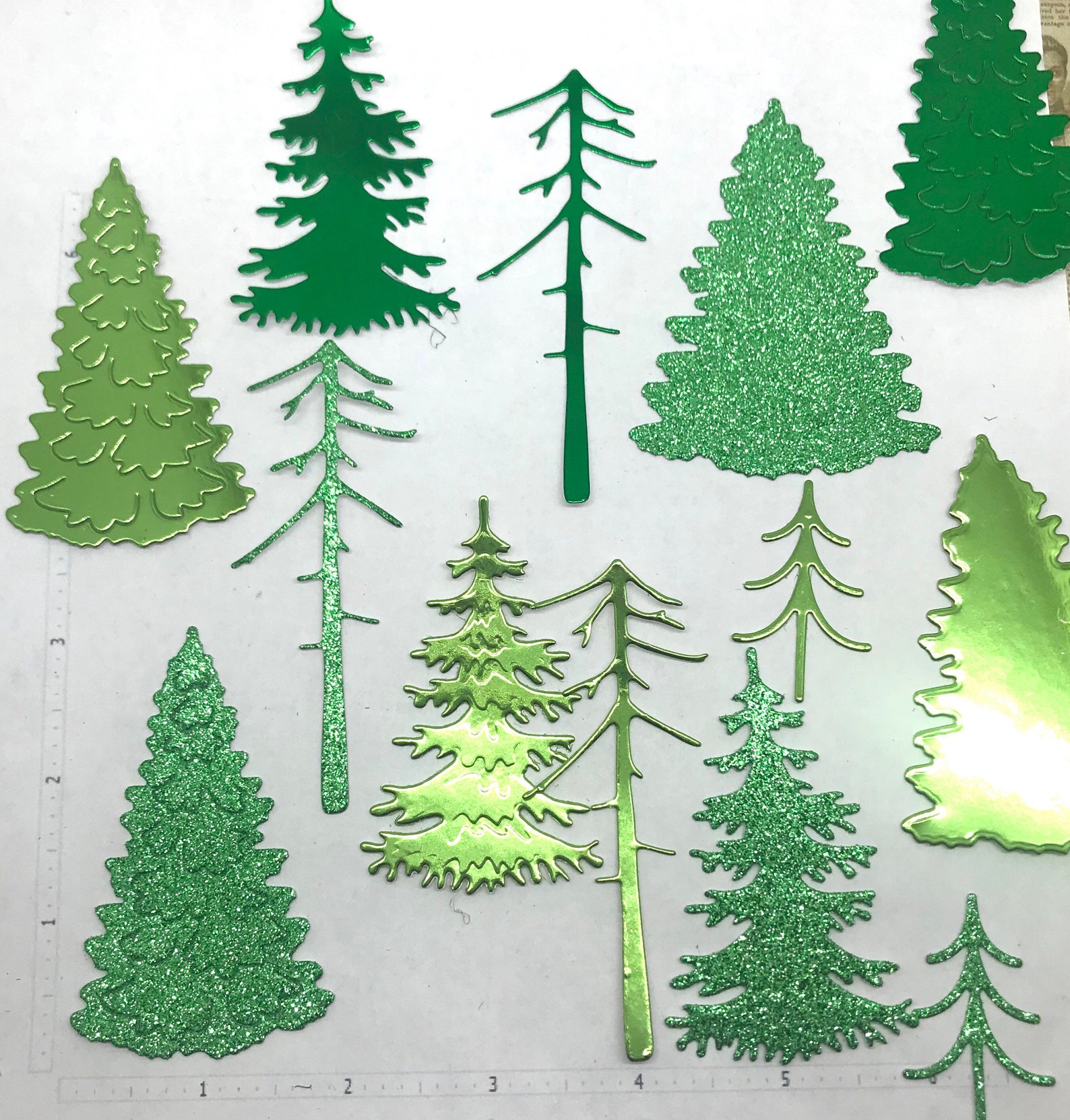 Die Cuts Assorted Pine Christmas Trees 15 Pieces Tree Cut Outsfoil ...