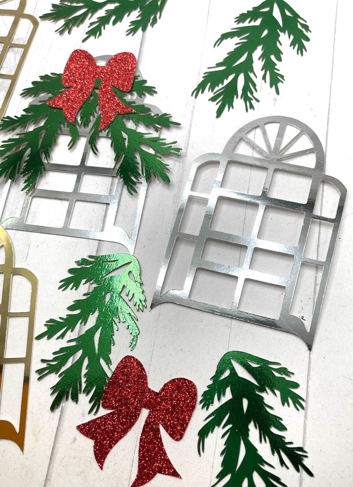 Christmas Window Die Cuts With Decorations 16 Pieces (4 Windows) Mirror ...