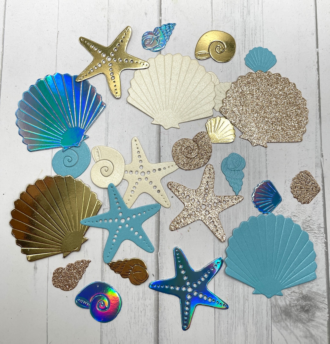 Die Cuts Seashell 25 Pieces Foil Glitter Basic Cardstock Shell Die Cuts ...
