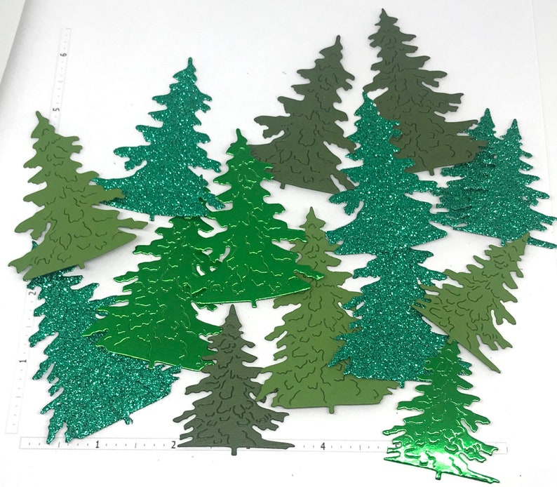 Die Cuts Christmas Pine Trees 15 Pieces Foil Mirror Glitter Basic ...