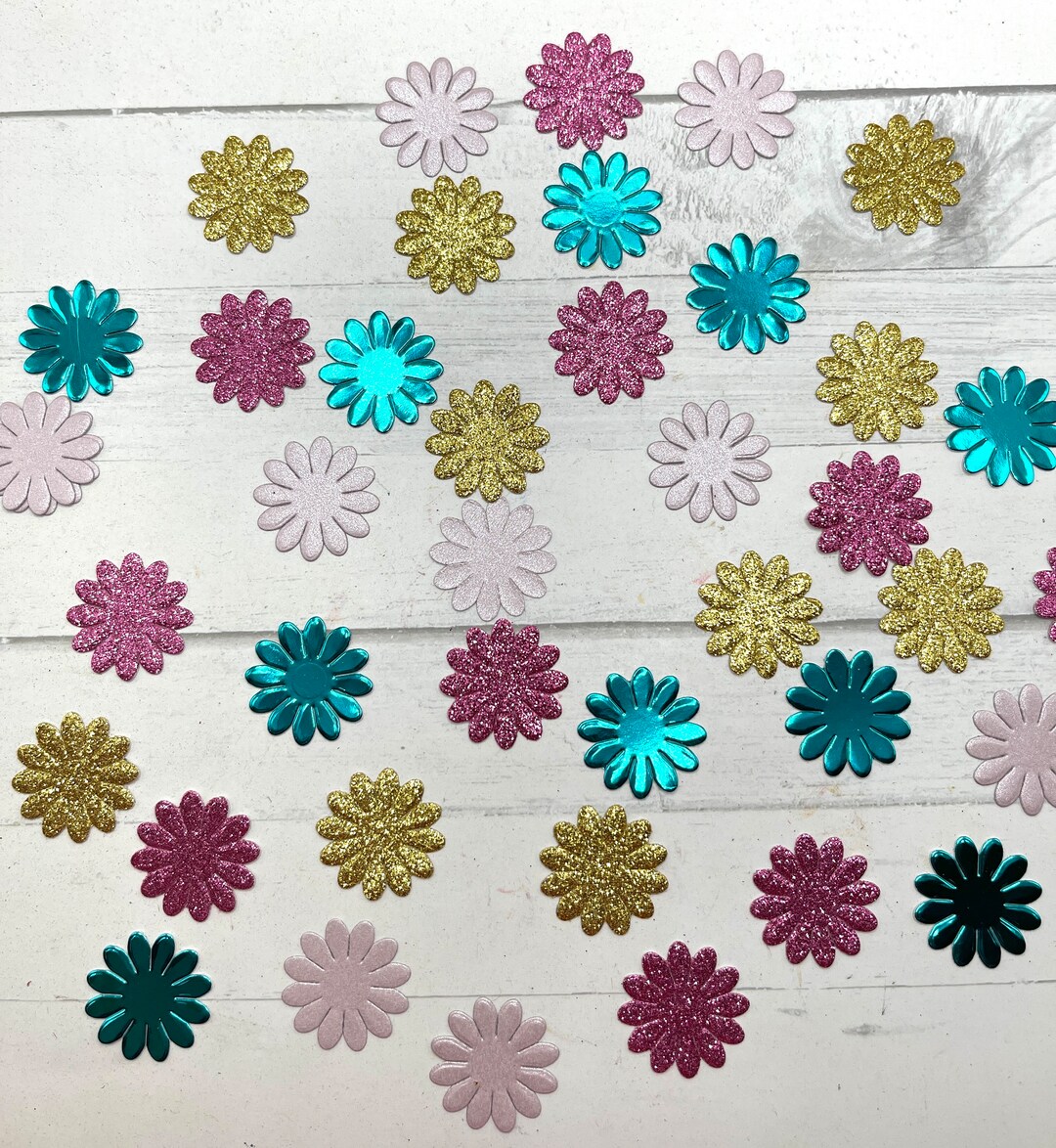 Die Cuts Daisy Small Flower 40 Pieces Foil Mirror Glitter Shimmer Basic ...
