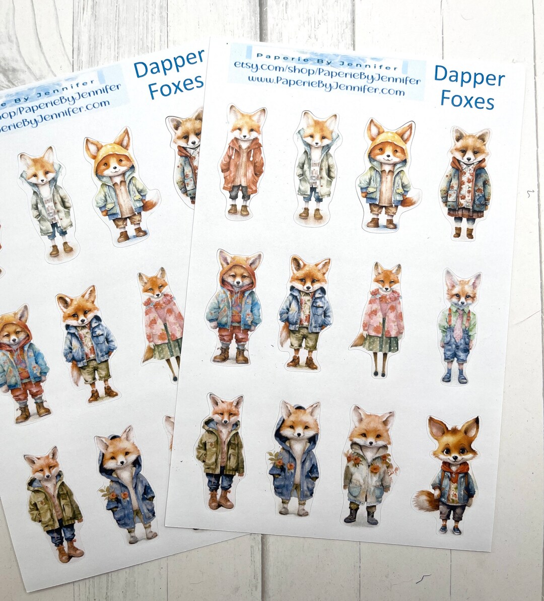 Art Stickers Dapper Foxes 2 Sheets 24 Stickers Journal Embellishments ...