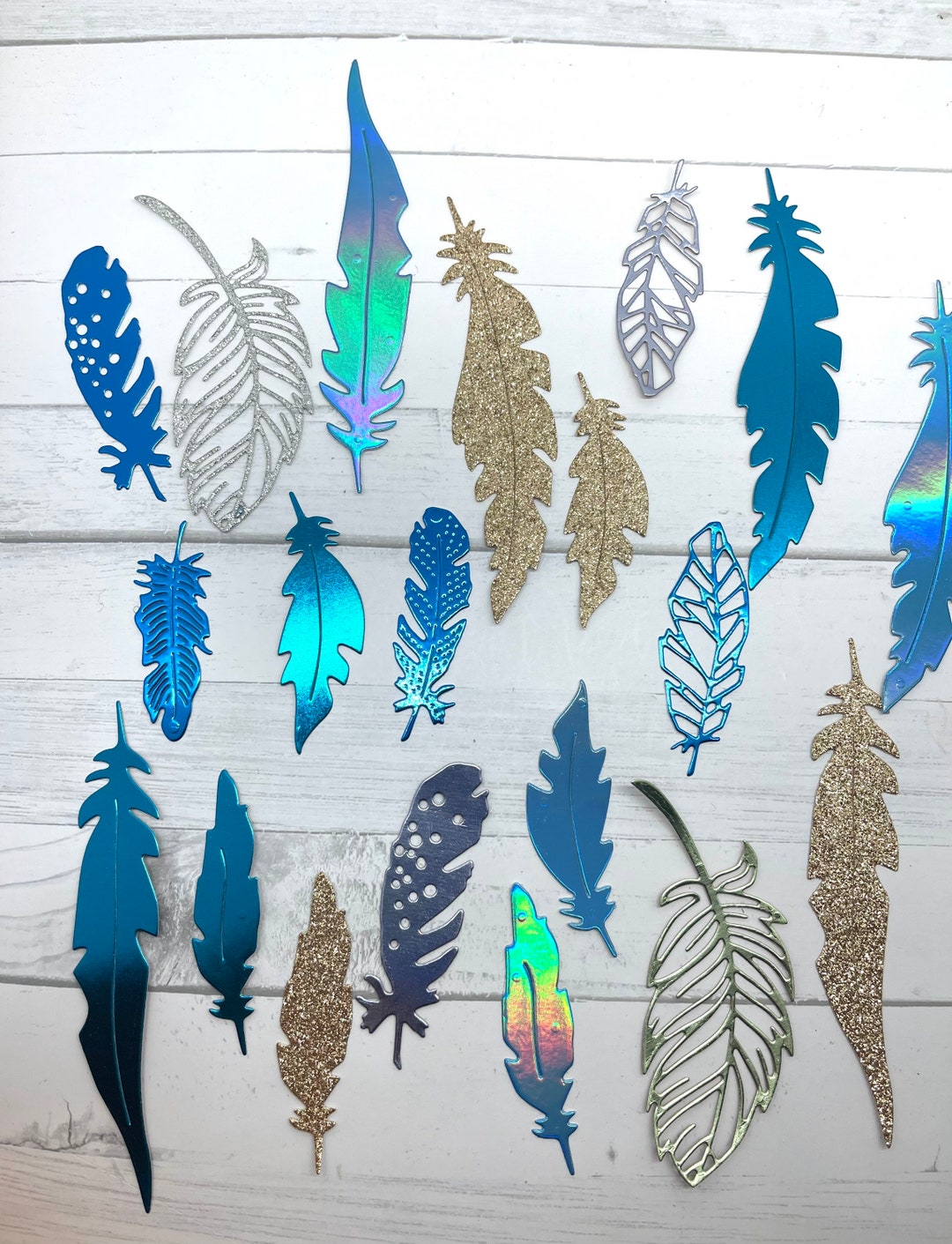 Die Cuts Feathers 16 Pieces Foil Basic Cardstock Feather Die Cuts ...