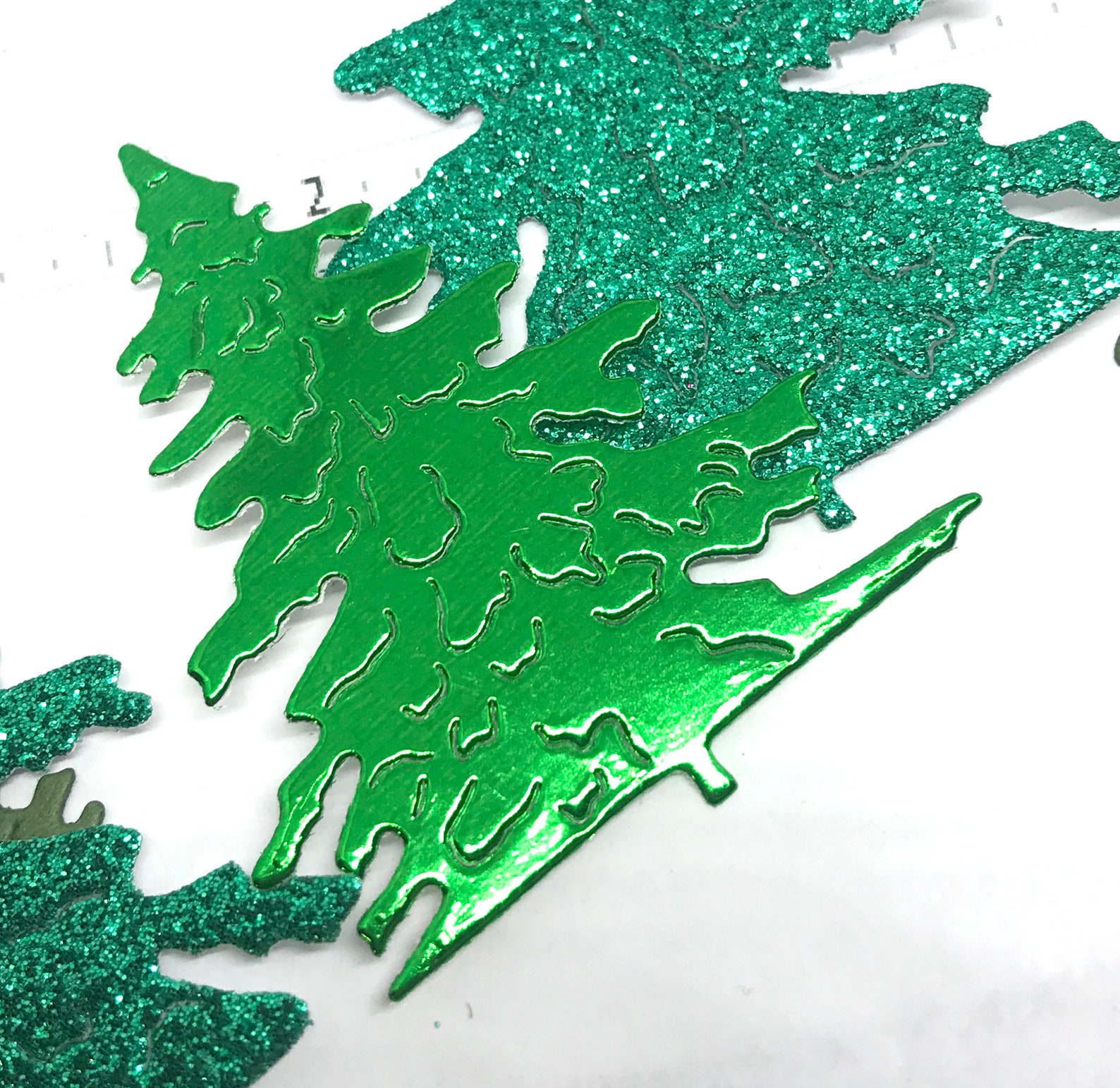 Die Cuts Christmas Pine Trees 15 Pieces Foil Mirror Glitter Basic ...