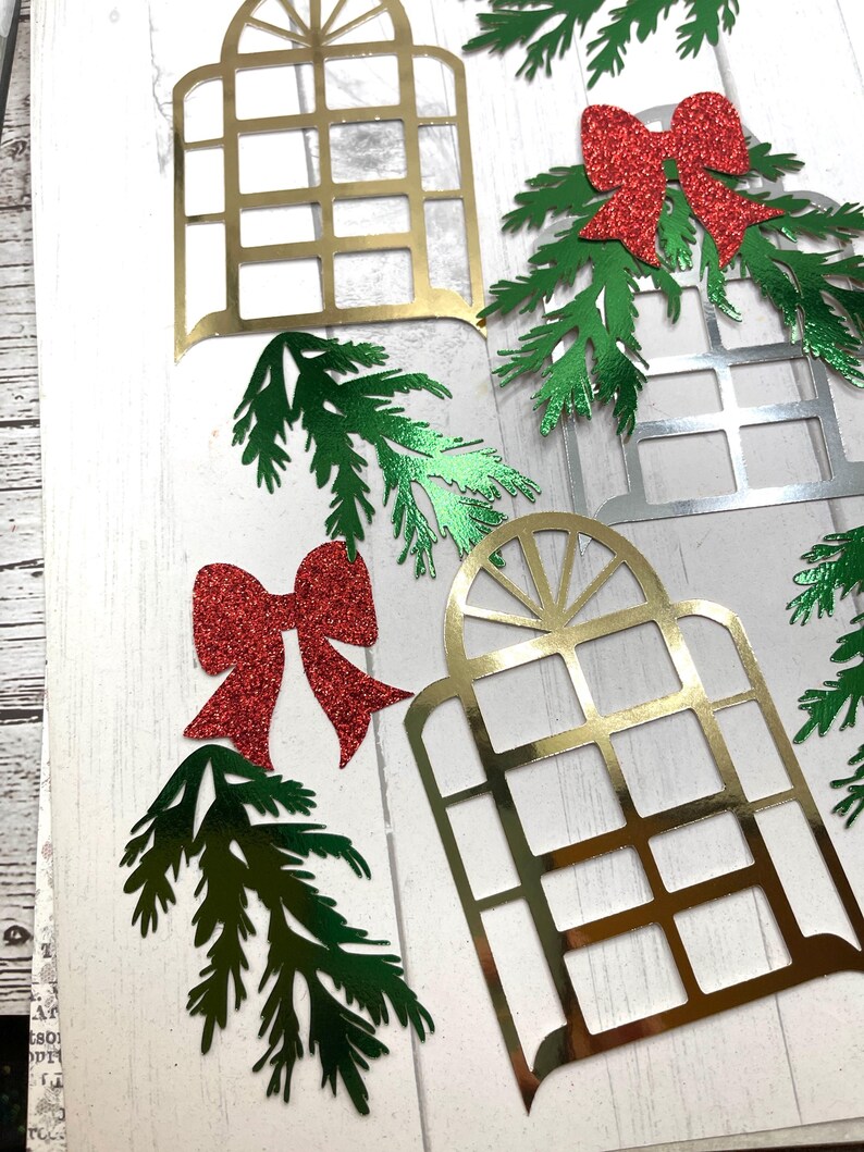 Christmas Window Die Cuts With Decorations 16 Pieces (4 Windows) Mirror ...