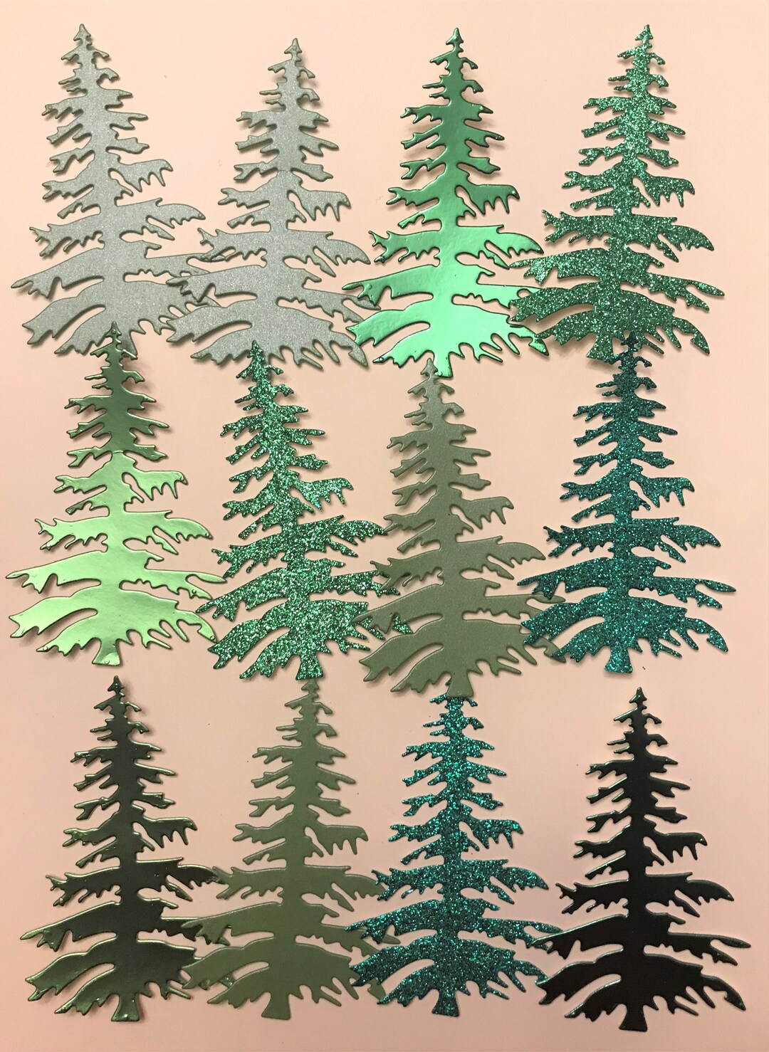 Die Cuts Christmas Trees Pine Trees 12 Pieces Foil Mirror Glitter ...