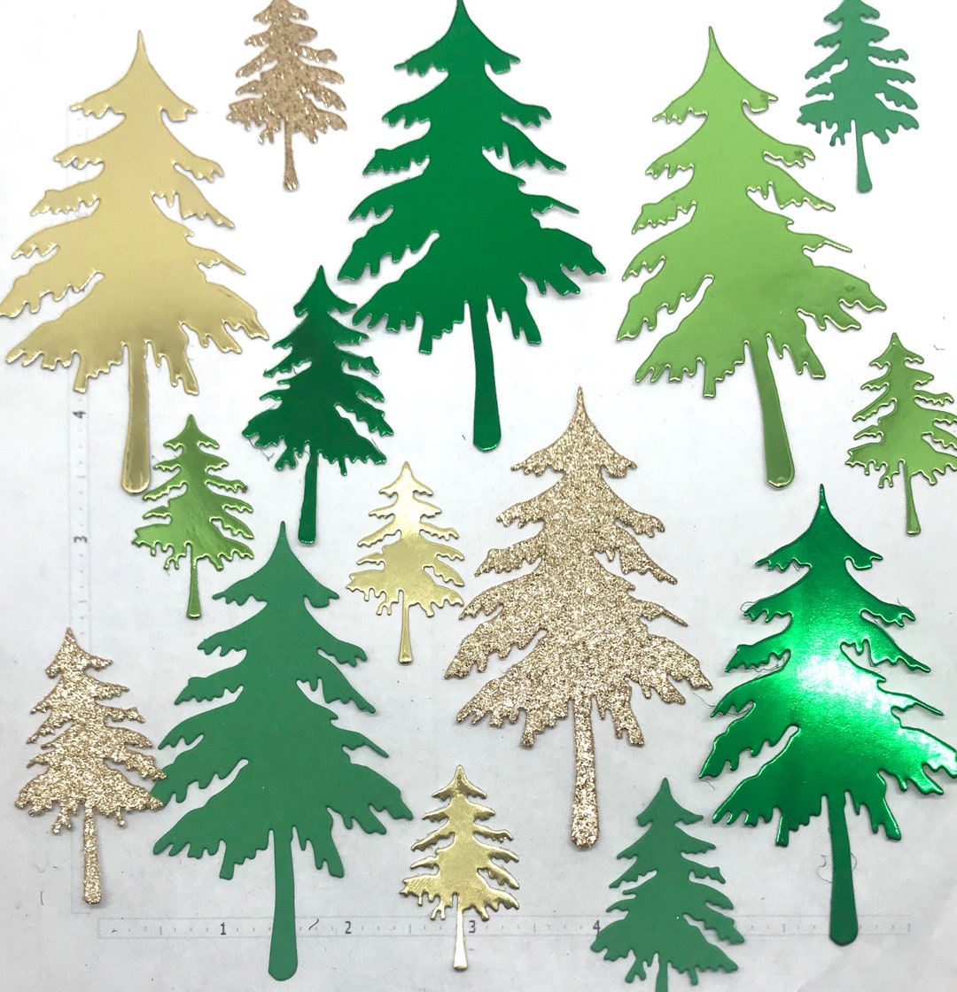 Die Cuts Woodland Pine Christmas Trees 15 Pieces Foil Mirror Glitter ...