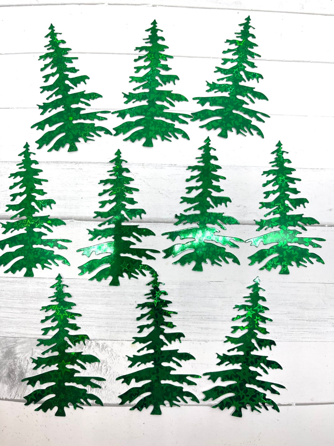 Die Cuts Christmas Trees Pine Trees 10 Pieces Green Holographic ...