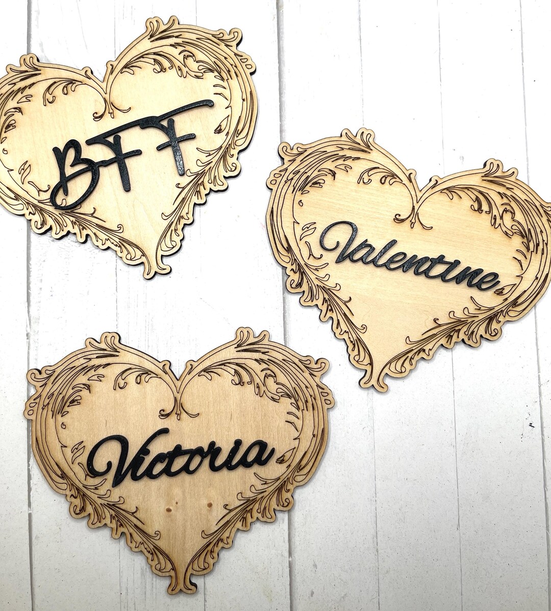 Personalized Name Decor Heart Name Plate Wood Place Card Elegant Table ...