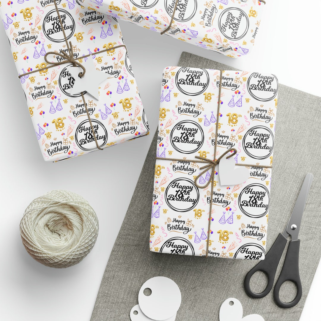 18th Birthday Wrapping Paper Rolls, Eighteen Happy Birthday Gift Paper ...