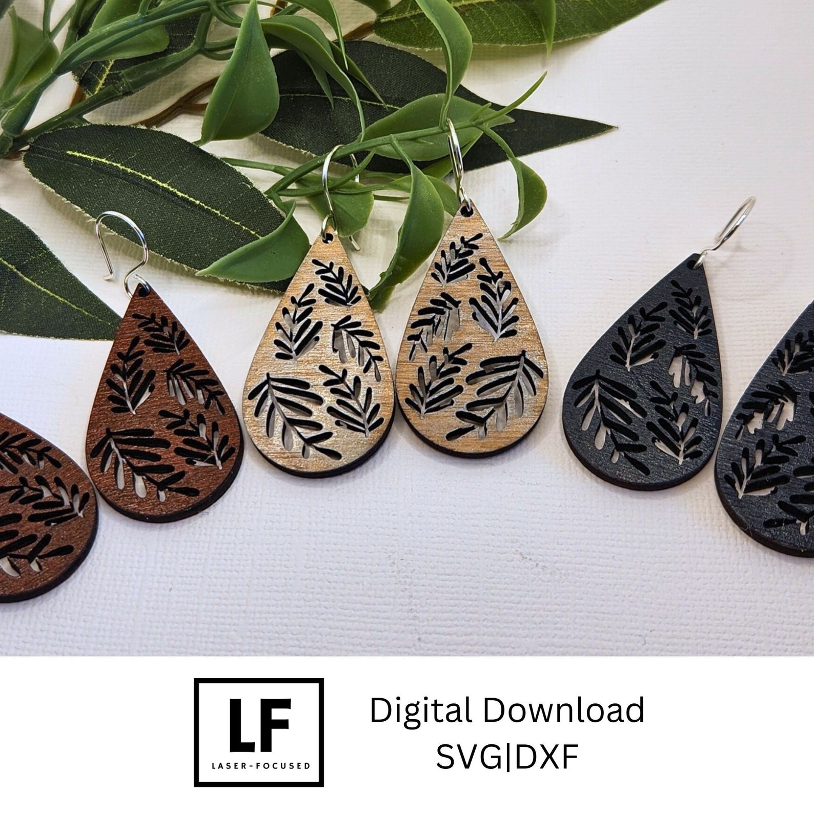 Teardrop Dangle Earring SVG File Floral Leaf Branch Digital Download ...