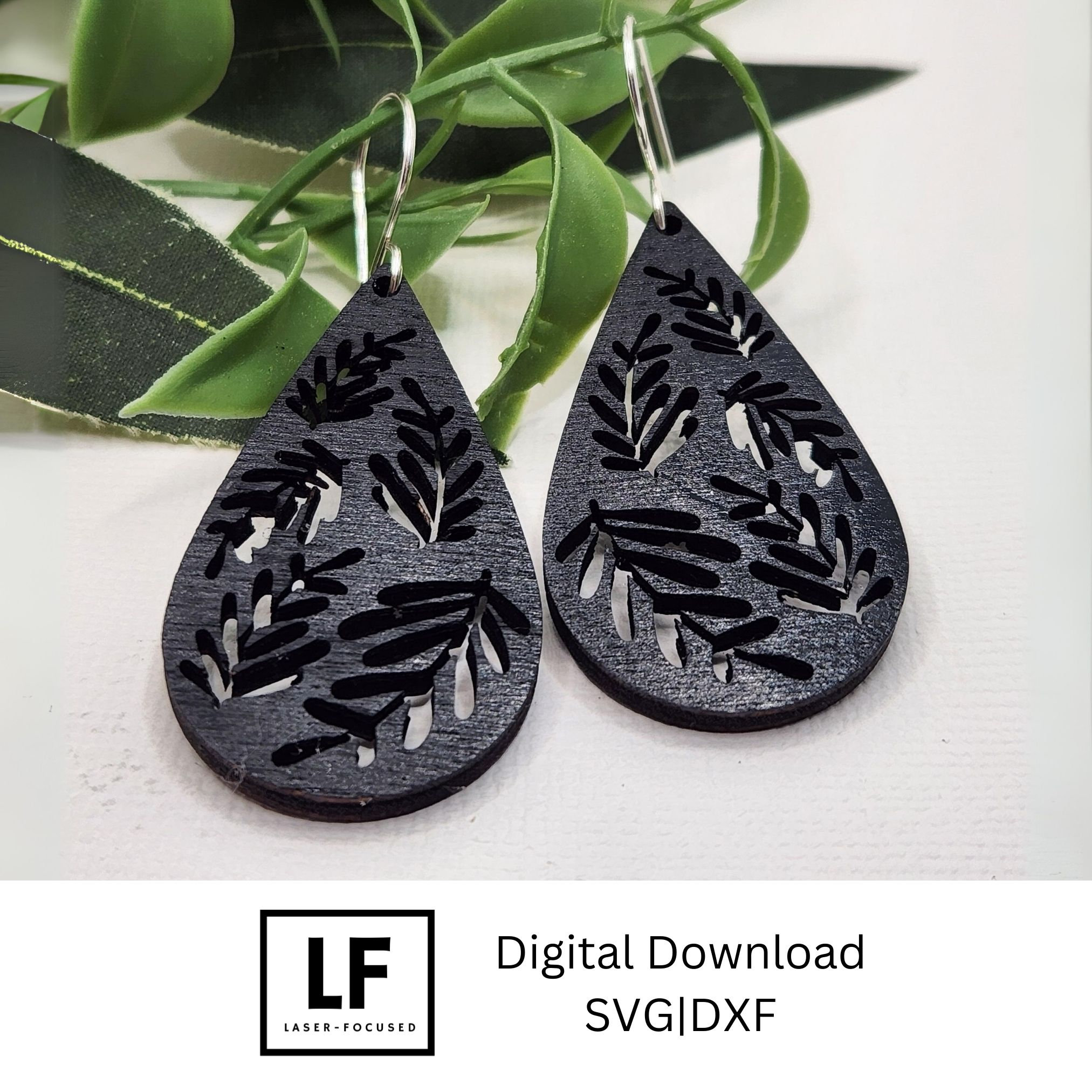 Teardrop Dangle Earring SVG File Floral Leaf Branch Digital Download ...