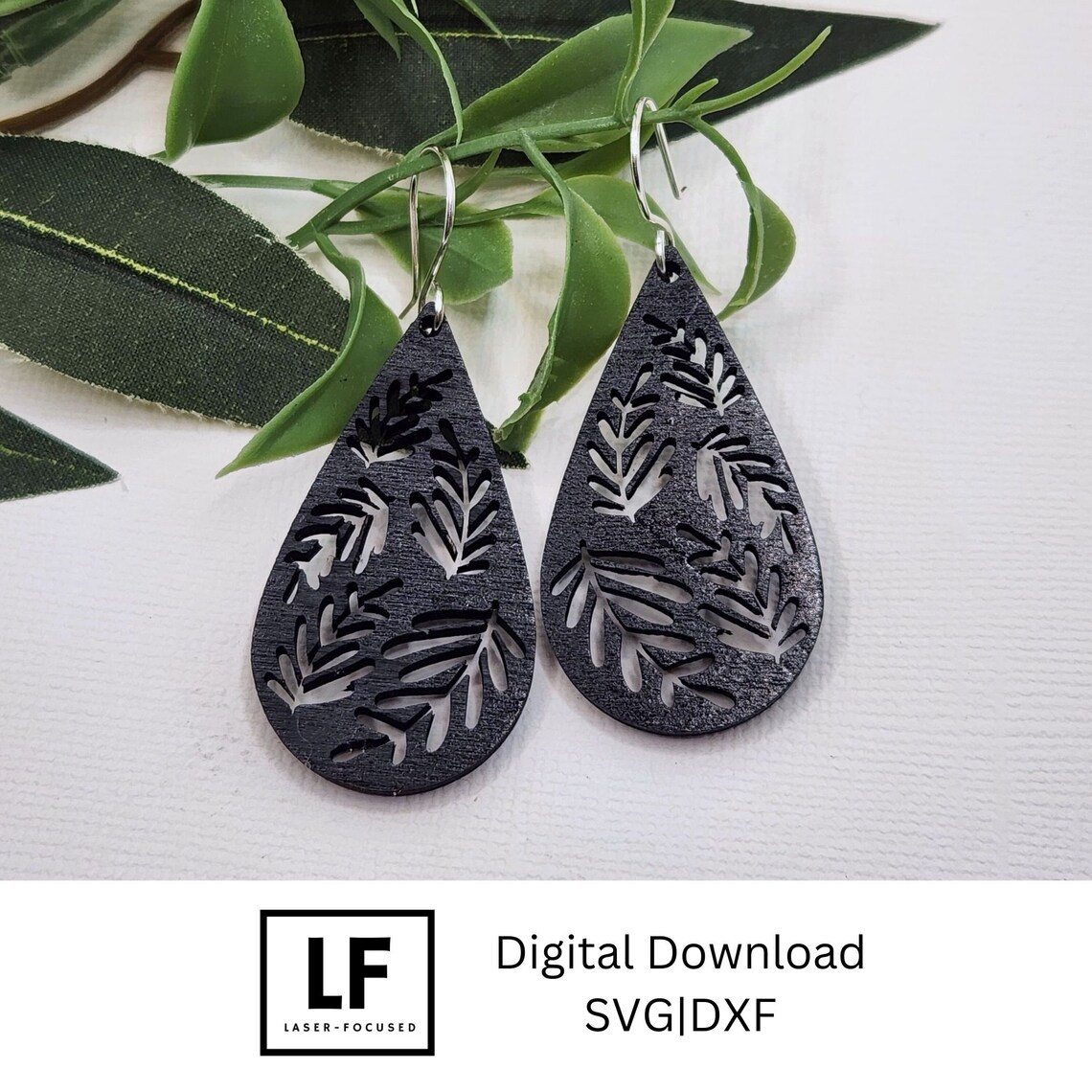 Teardrop Dangle Earring SVG File Floral Leaf Branch Digital Download ...