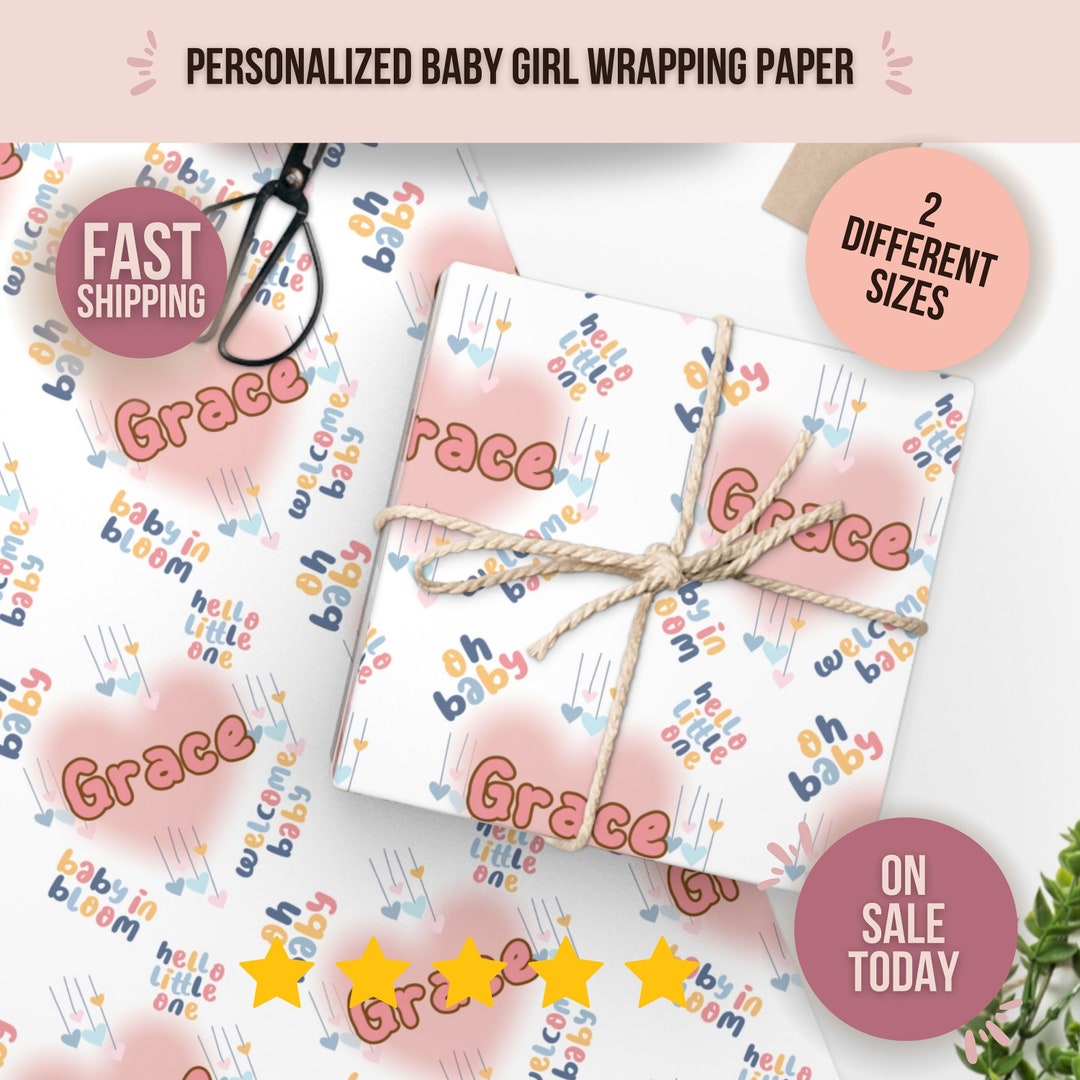 Personalized Baby Girl Shower Wrapping Paper Custom New Baby Girl Gift ...