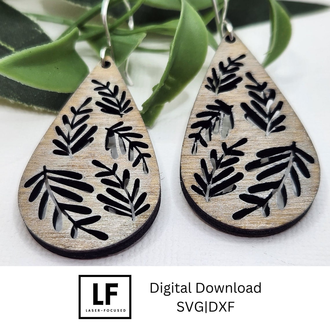 Teardrop Dangle Earring SVG File Floral Leaf Branch Digital Download ...