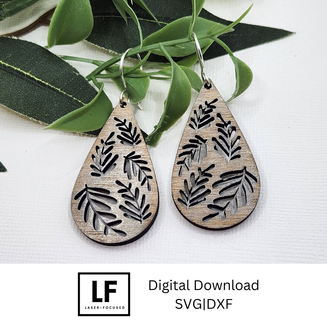 Teardrop Dangle Earring SVG File Floral Leaf Branch Digital Download ...