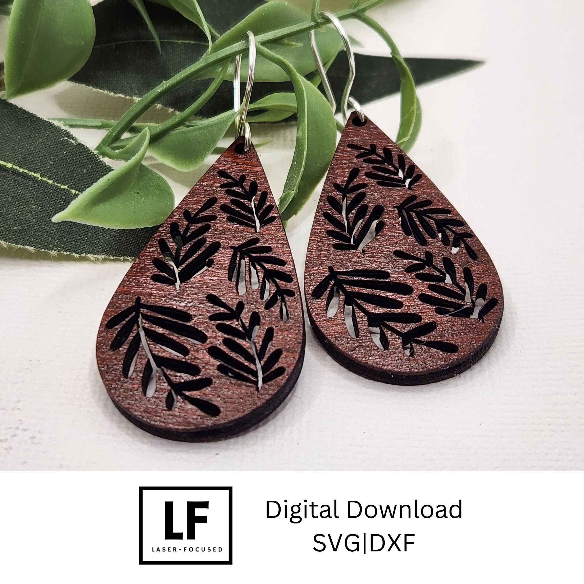 Teardrop Dangle Earring SVG File Floral Leaf Branch Digital Download, Laser Cut Dangle Earrings ...