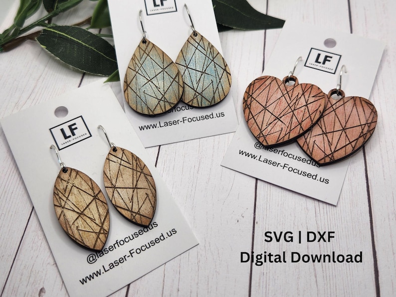 Teardrop Heart Leaf SVG Earring File Laser Cut Files Geometric Engraved ...