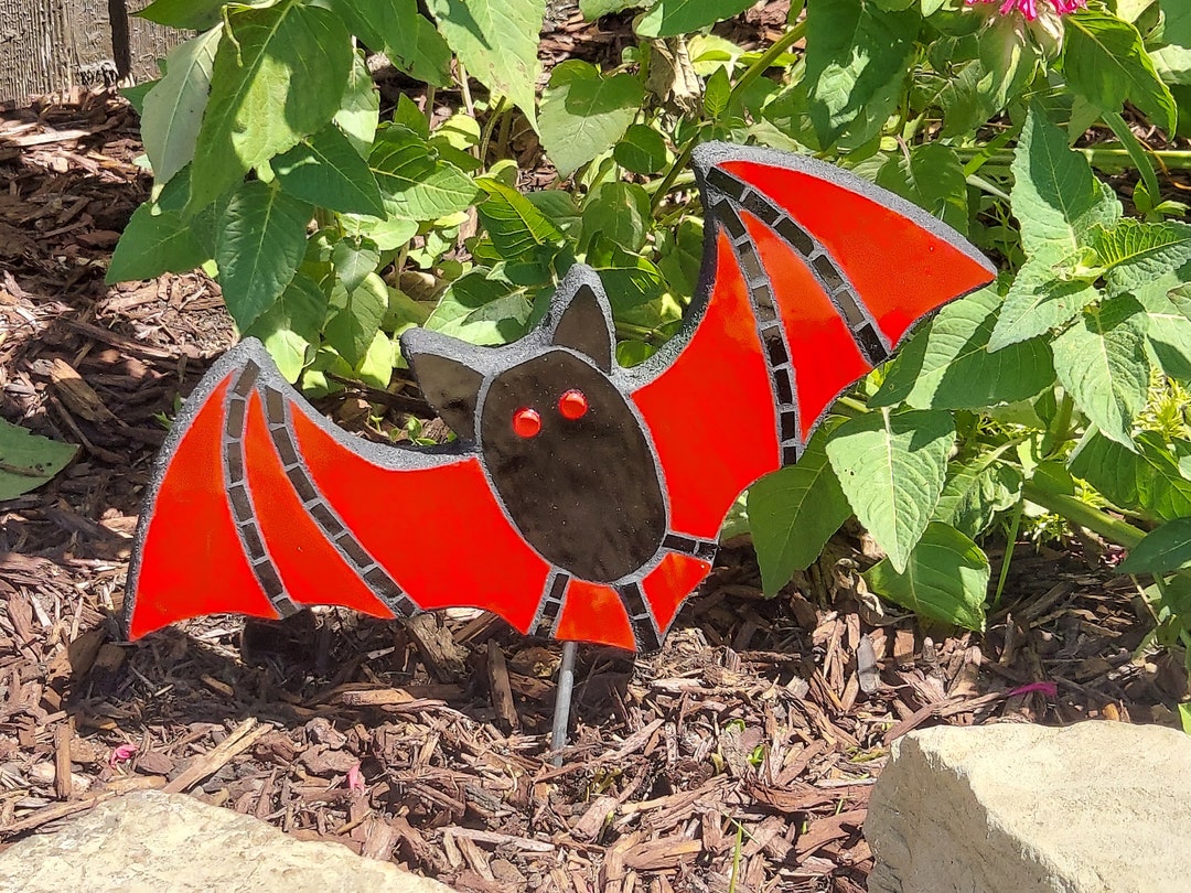 Mosaic Bat Yard Art in Red - Etsy