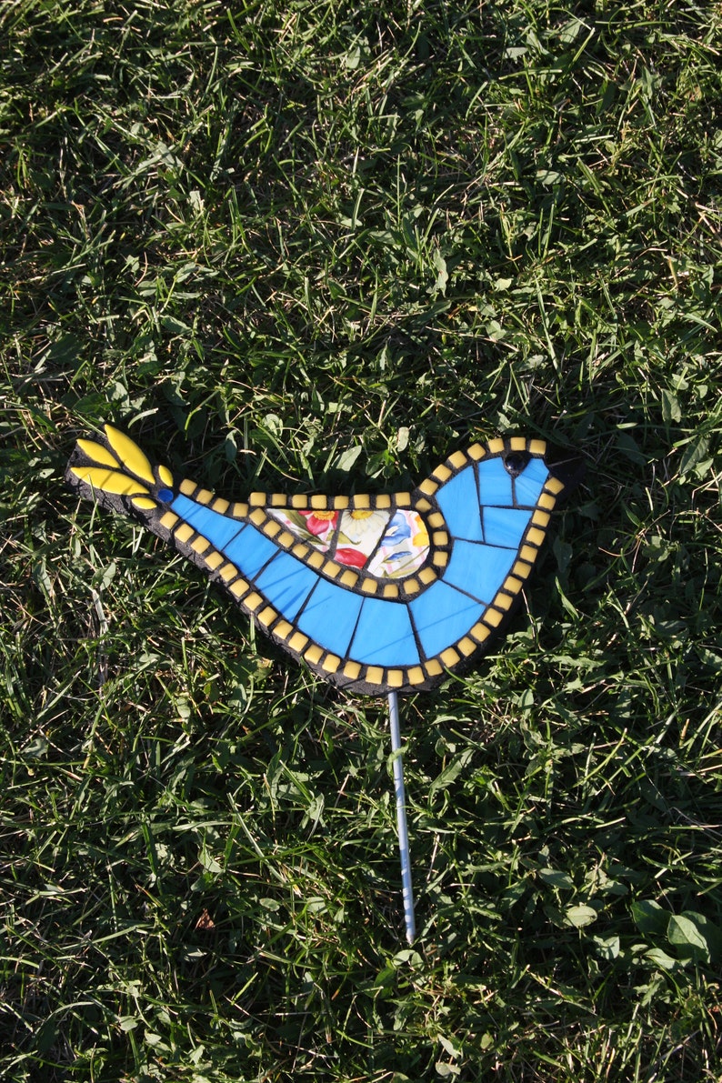 Mosaic Sky Blue Bird With Ceramic Floral Wing - Etsy