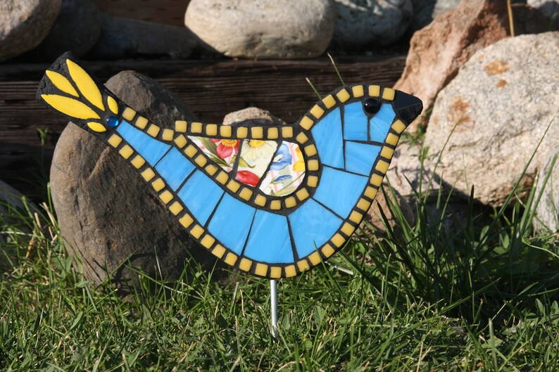 Mosaic Sky Blue Bird With Ceramic Floral Wing - Etsy