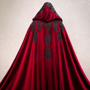 Red Hooded Cloak Vintage Long Capes Velvet Halloween Costumes Viking ...
