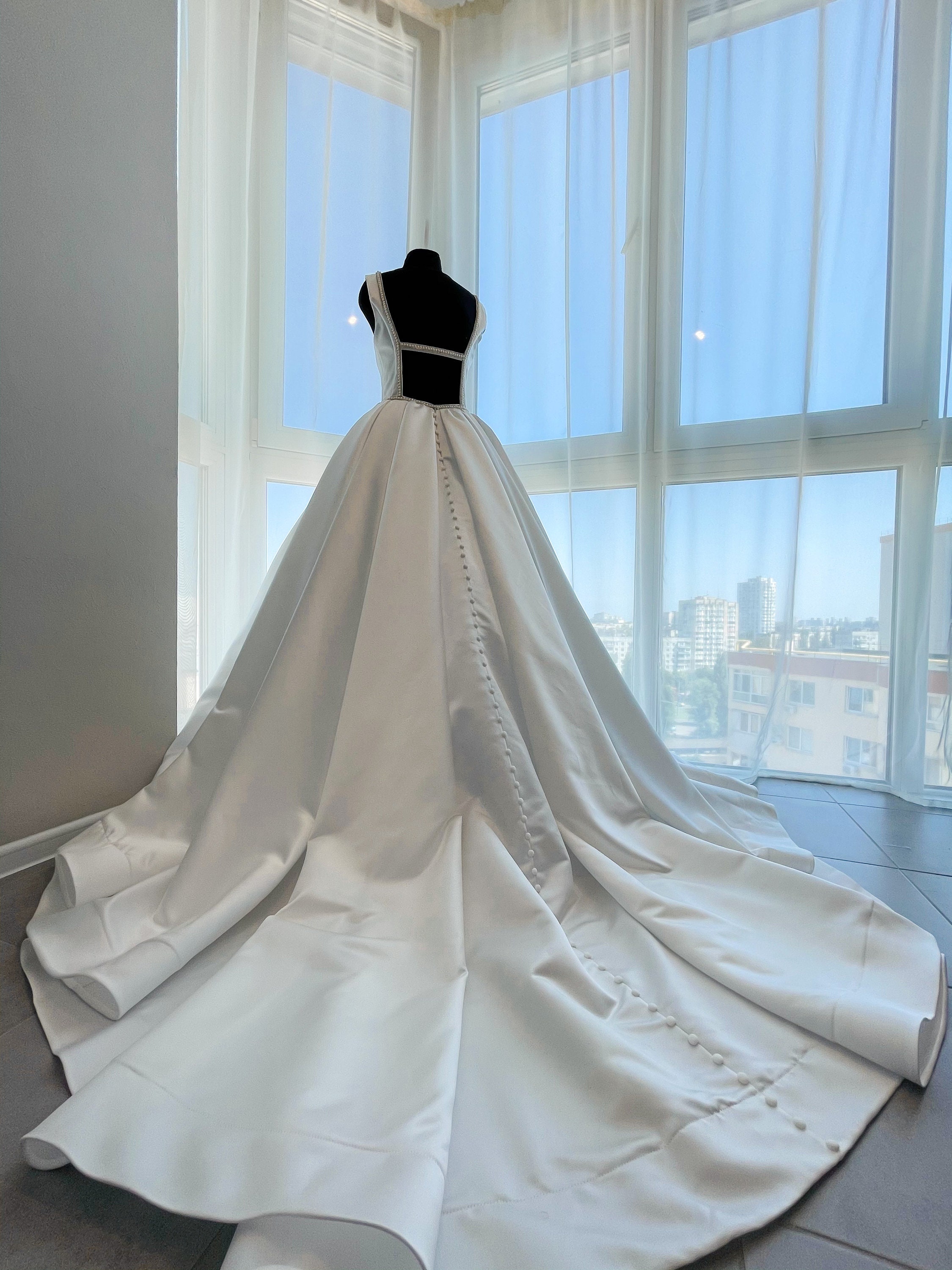 Satin Wedding Dress Unique Wedding Dress Open Back Ball Wedding Dress ...