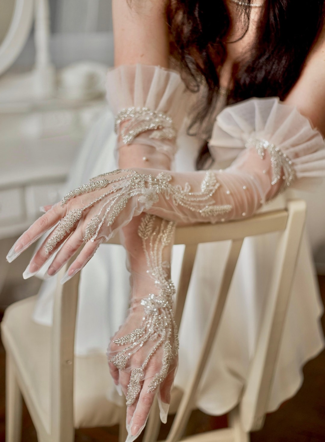Wedding Gloves Long Bridal Gloves Sheer Tulle Gloves Sequin Gloves ...