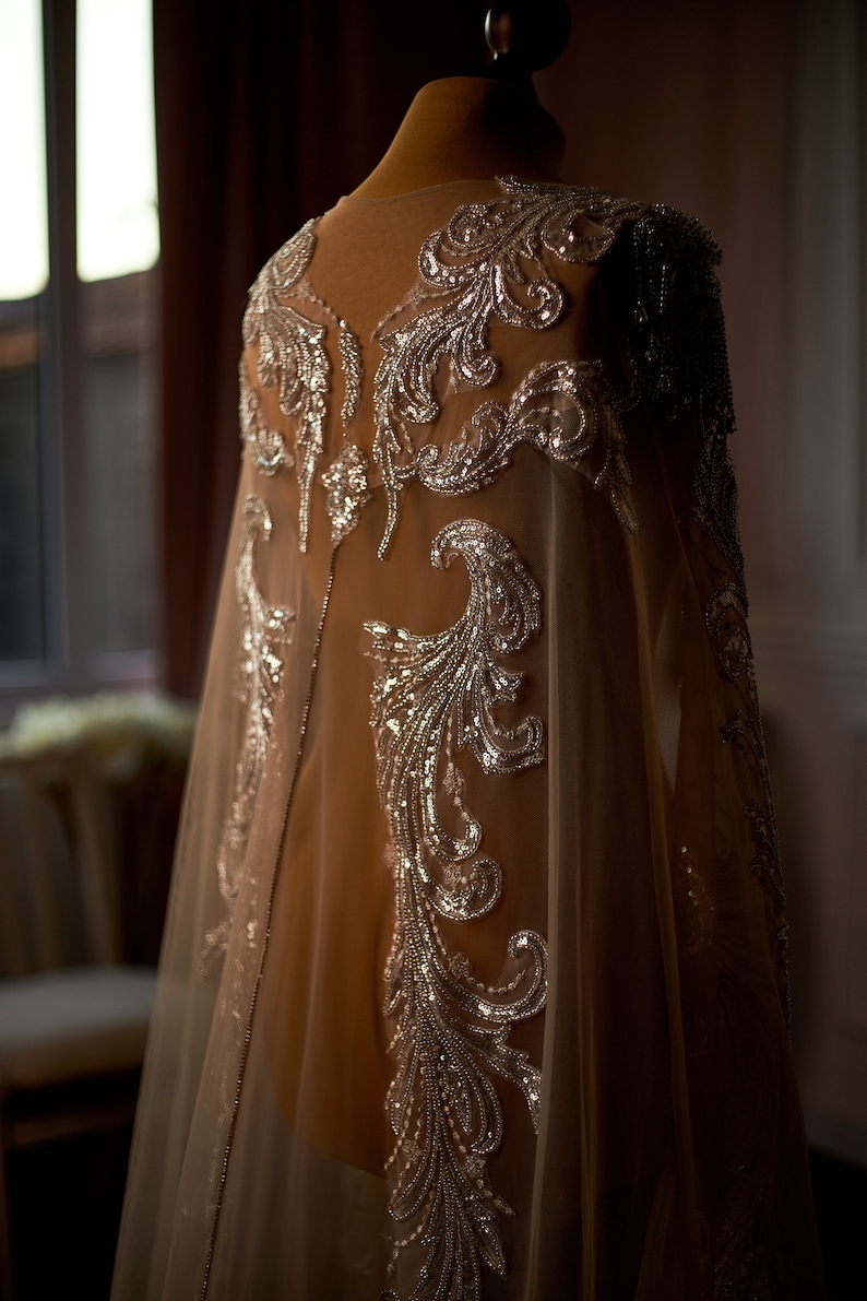 And Sleeves Wedding Cape Veil With Hood Pearl Wedding Cape / Wedding ...