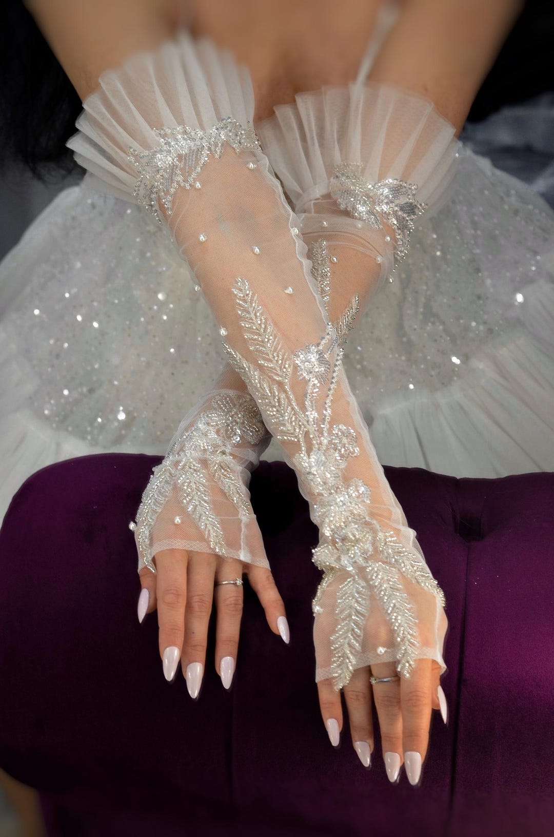Long Bridal Gloves Fingerless Gloves Bridal Mittens Modern Long Wedding ...