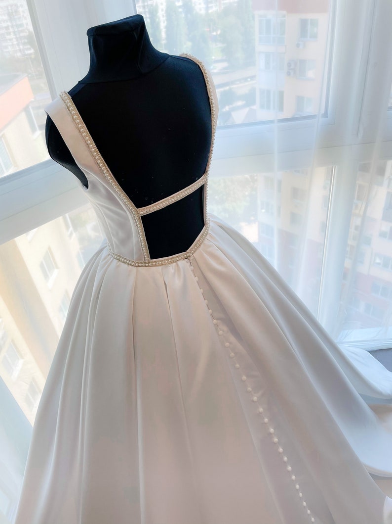 Satin Wedding Dress Unique Wedding Dress Open Back Ball Wedding Dress ...