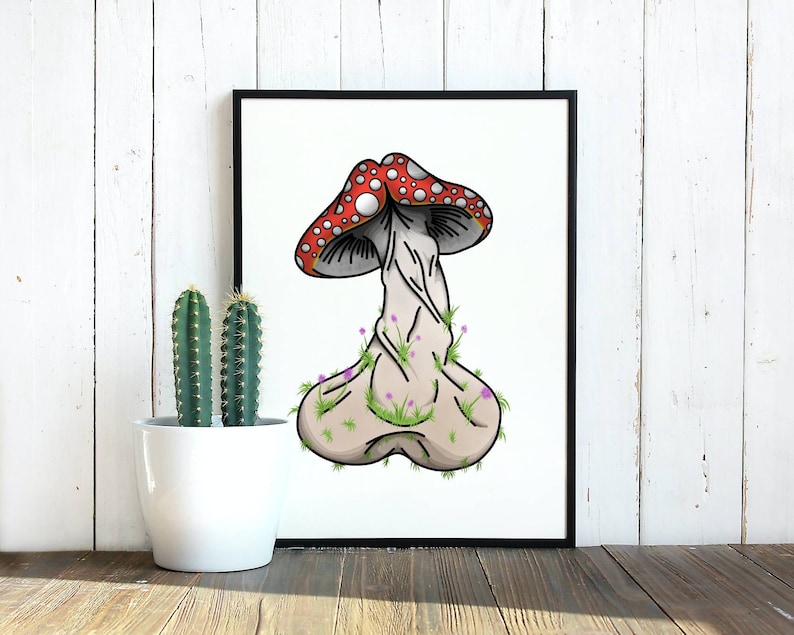 Mushroom Penis Art Funny Erotic Print Phallic Home Decor - Etsy