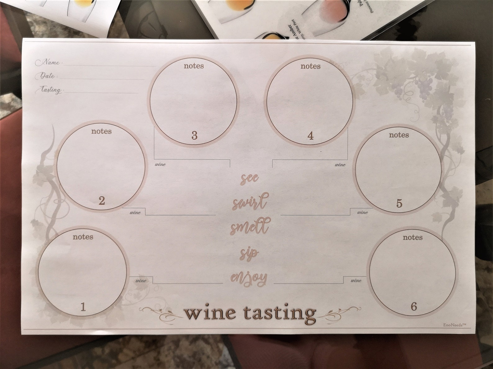 Wine Tasting Mat for 6 Glasses - Classic Style (IMMEDIATE DOWNLOAD) - Etsy
