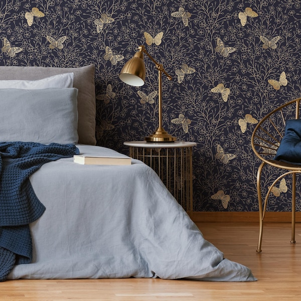 Navy Gold Wallpaper - Etsy
